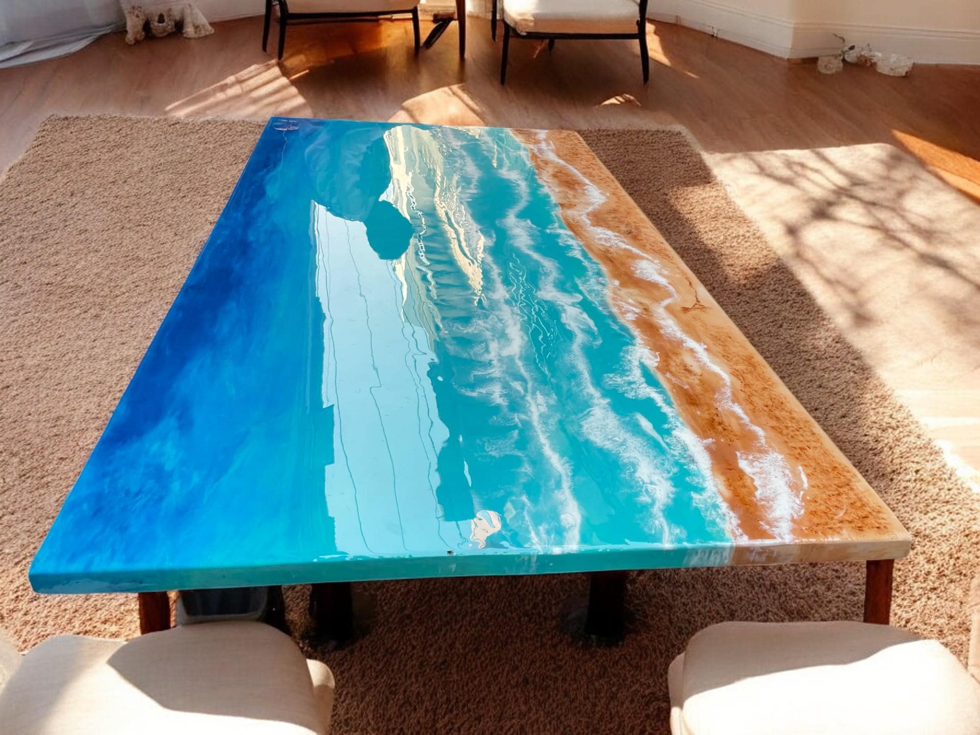 Ocean Wave Blue Epoxy Resin Center Table Top Handmade Dining Room ...