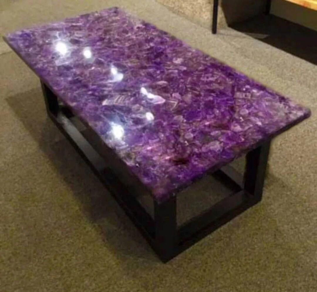 Purple Amethyst Agate Coffee Table, Handcrafted Gemstone Accent Table ...