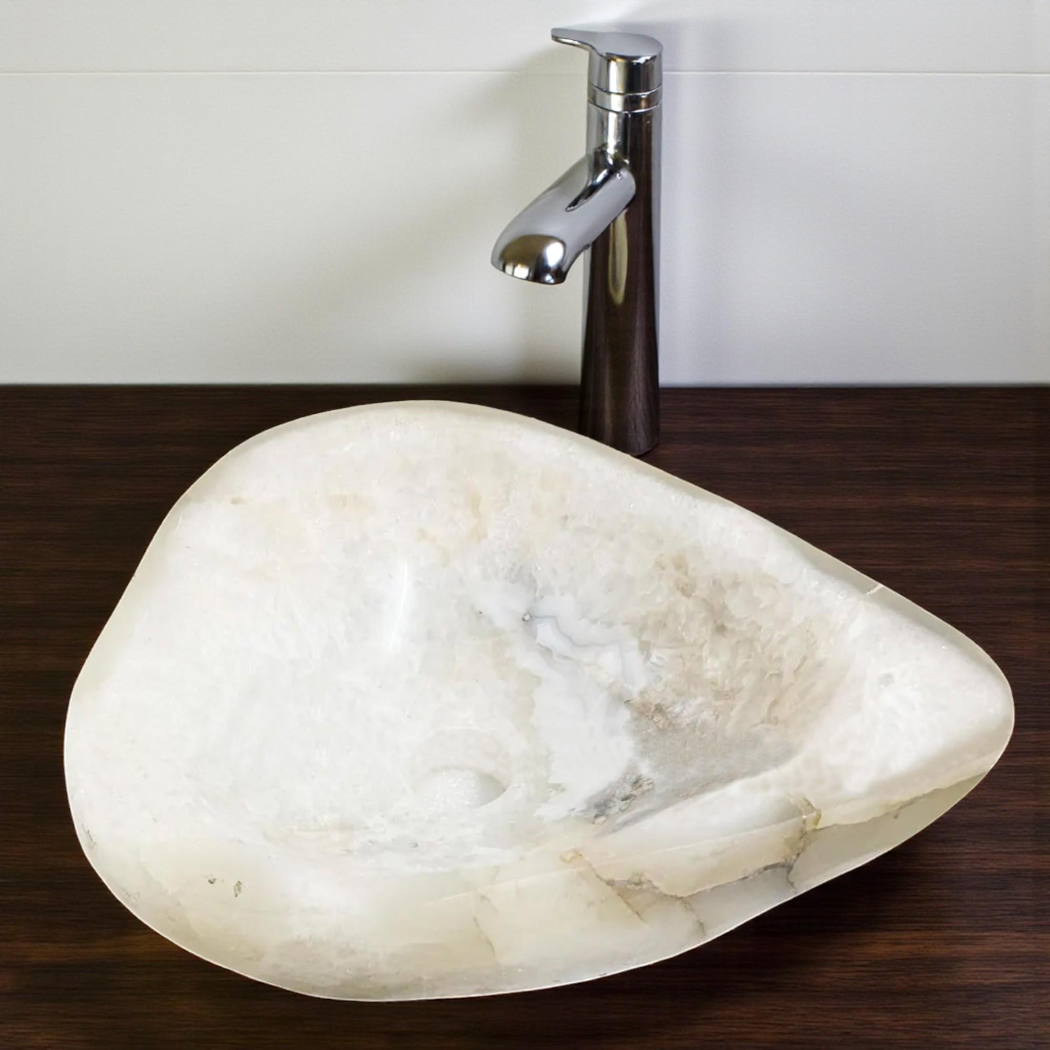 Handmade White Quartz Sink Wash Basin Natural Gemstone Crystal Healing ...