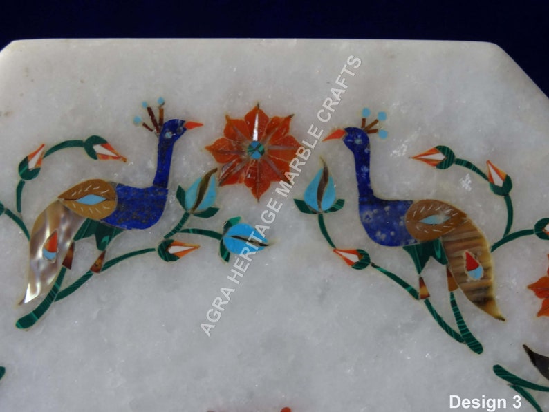 White Marble Designer Octagon Tiles Multi Peacock Floral Inlay - Etsy