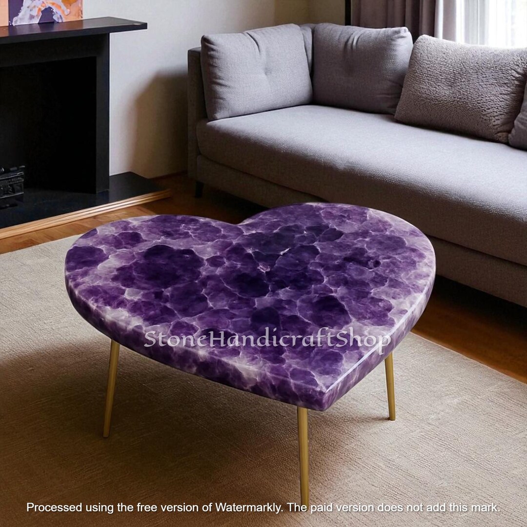 Heart Crystal Amethyst Table Top: Natural Gemstone Accent Table - Made ...