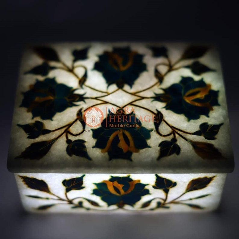 White Marble Turquoise Floral Inlay Precious Art Jewelry - Etsy