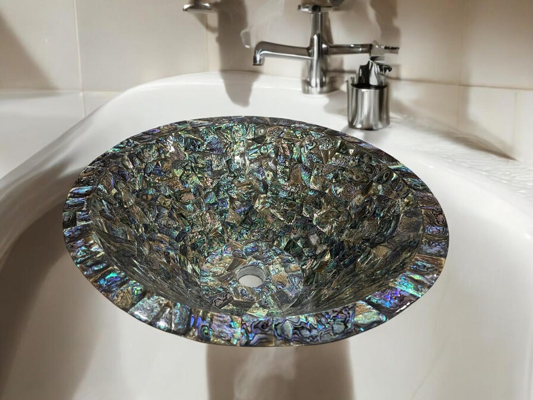 15"x15" Unique Abalone Shell Vessel Sink | Elegant Stone Wash Basin ...