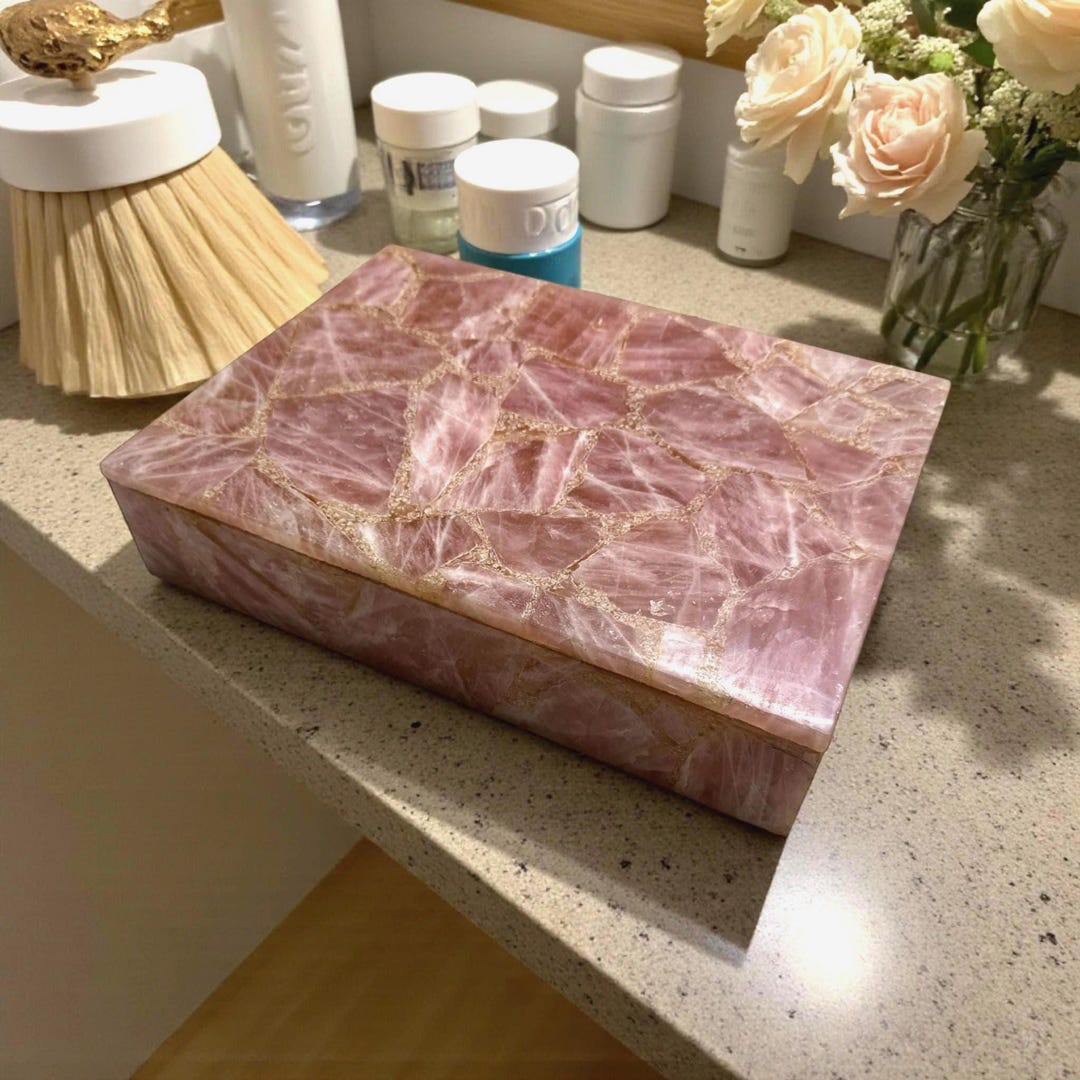 Handmade Pink Rose Quartz Jewelry Box : Crystal Stone Keepsake Boxes - Etsy