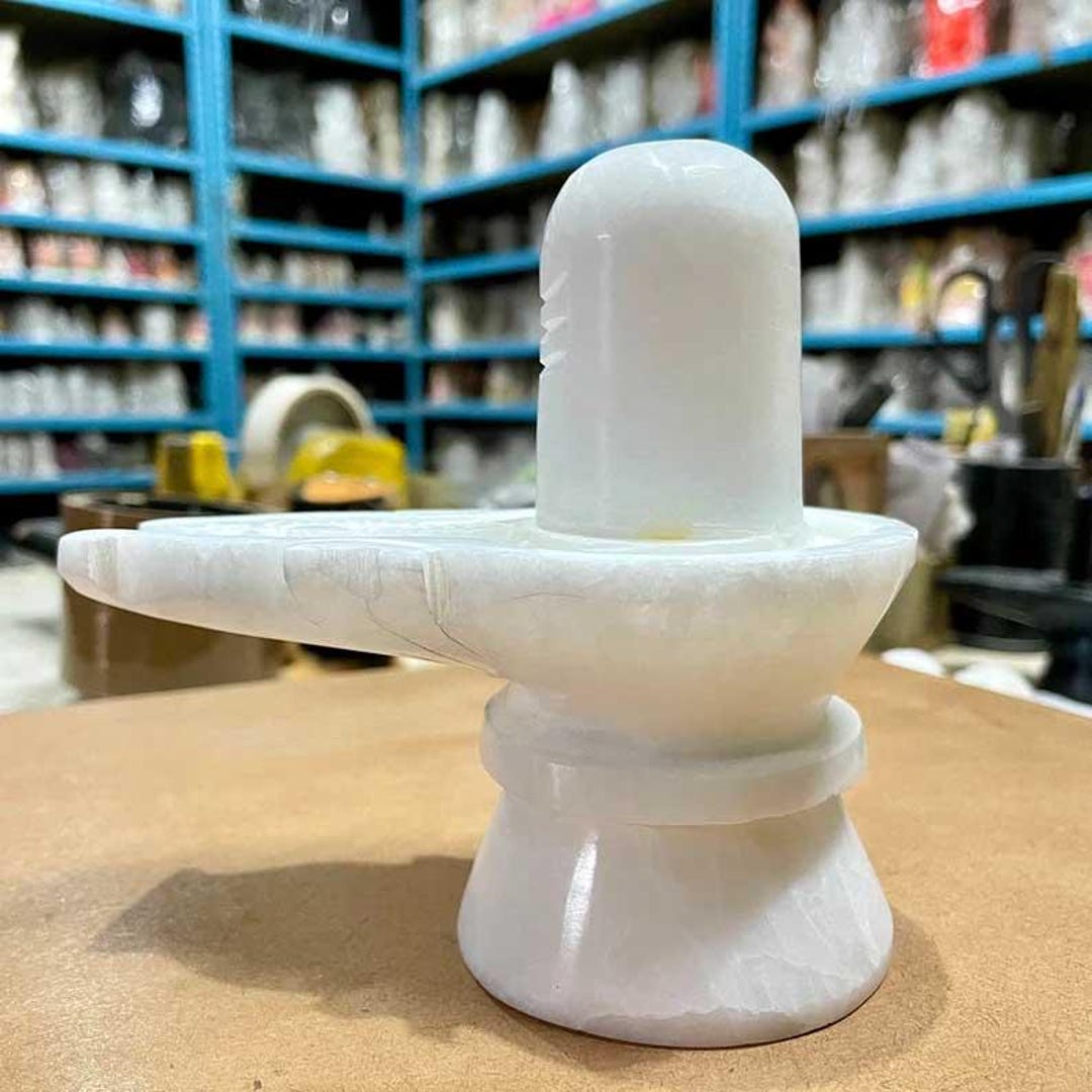 Elegant White Marble Shiva Lingam Idol Handcrafted Hindu God Statue for ...