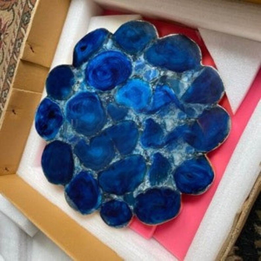 Blue Agate Stone Table Top: Handmade Luxurious Furniture Decor - Etsy