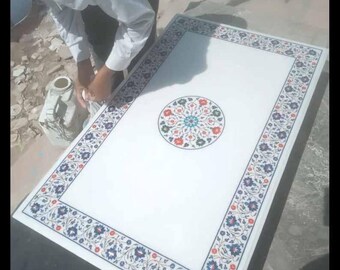 Marble Inlay Table Top, Handmade Semi Precious Stone Inlay Work PIETRA ...