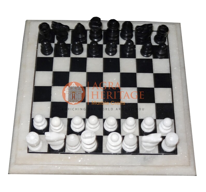 12 Marble White Chess Set With Chess Pieces Inlaid | Etsy