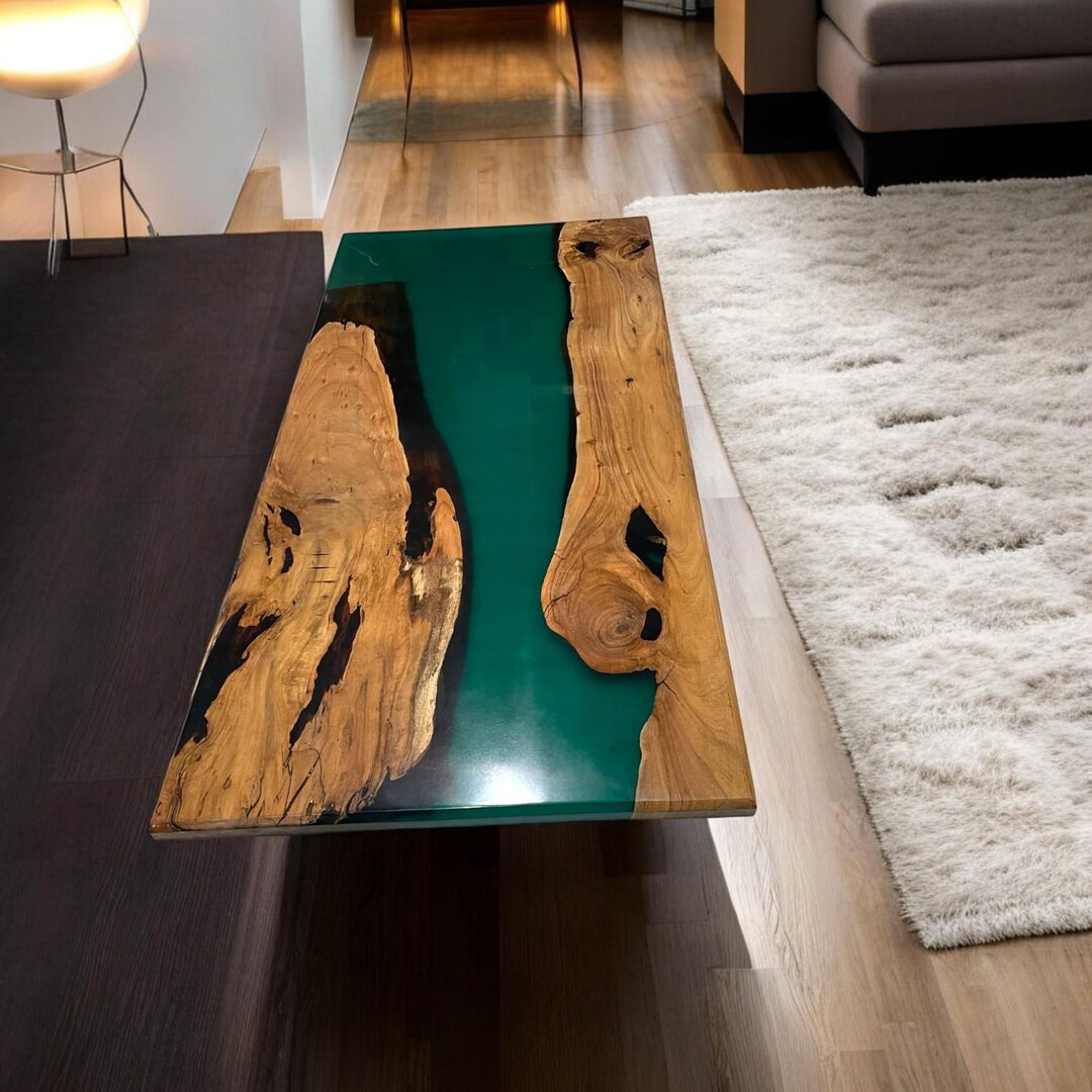Green Epoxy Resin Dining Table Mid Century Modern Sofa Centerpiece ...