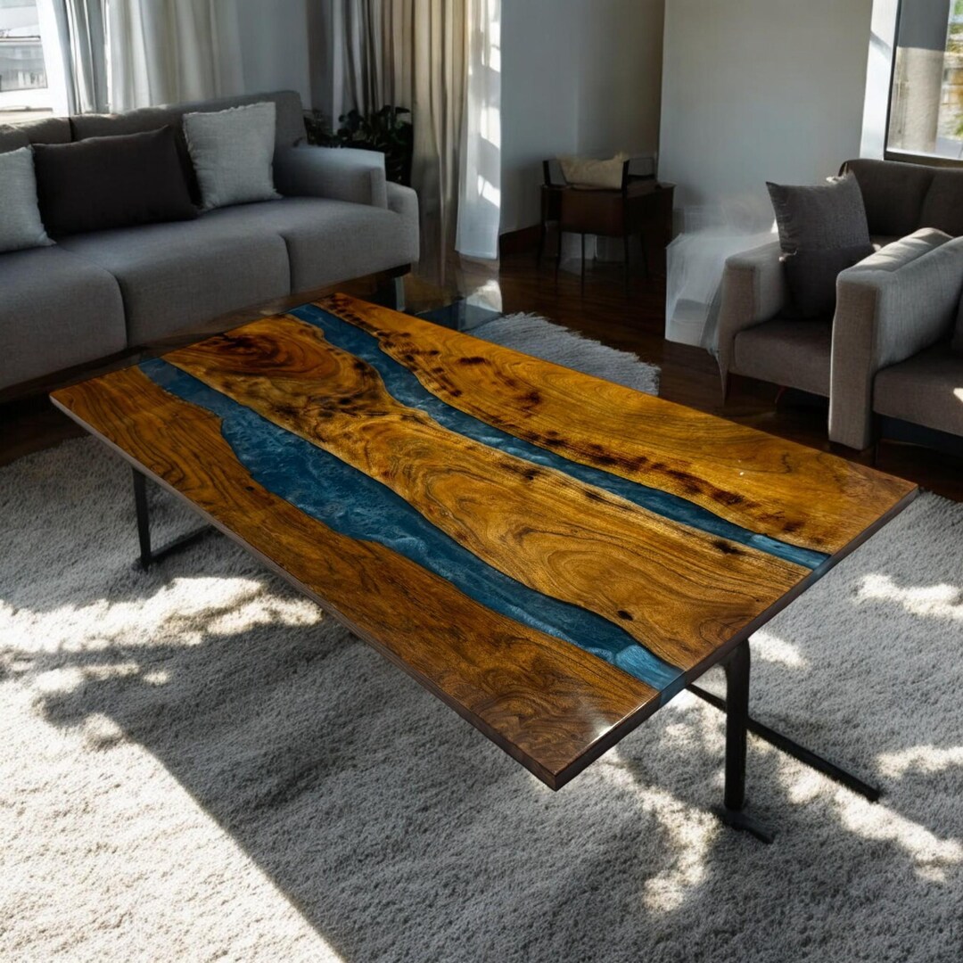 Custom Made Blue Epoxy Resin Dining Table Kitchen Slab Countertop ...