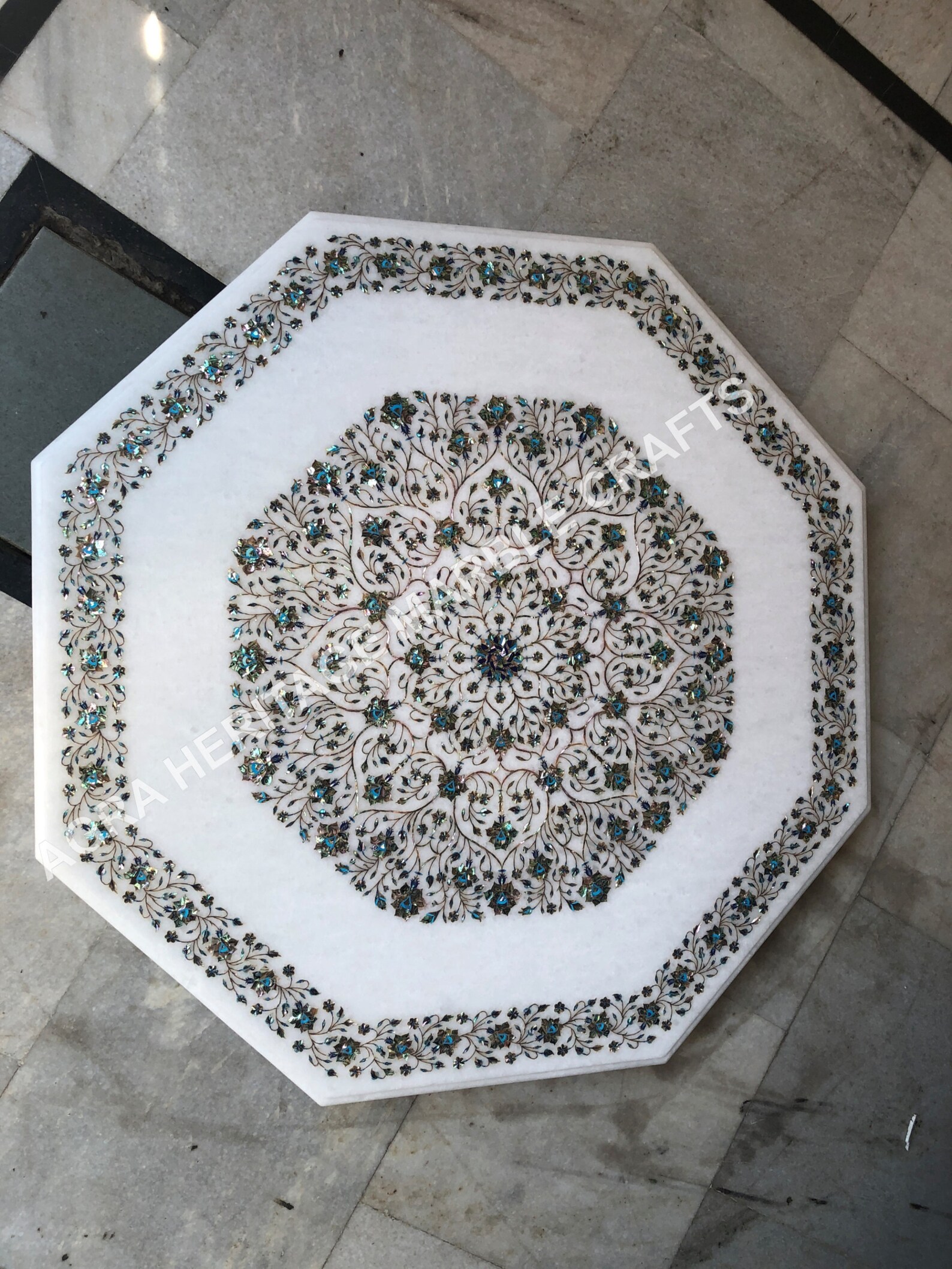 White Marble Dining Table Top Paua Shell Turquoise Inlay | Etsy