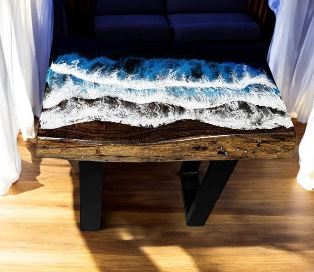 Ocean Wave Epoxy Dining Table Top Live Edge River Countertop Desk ...