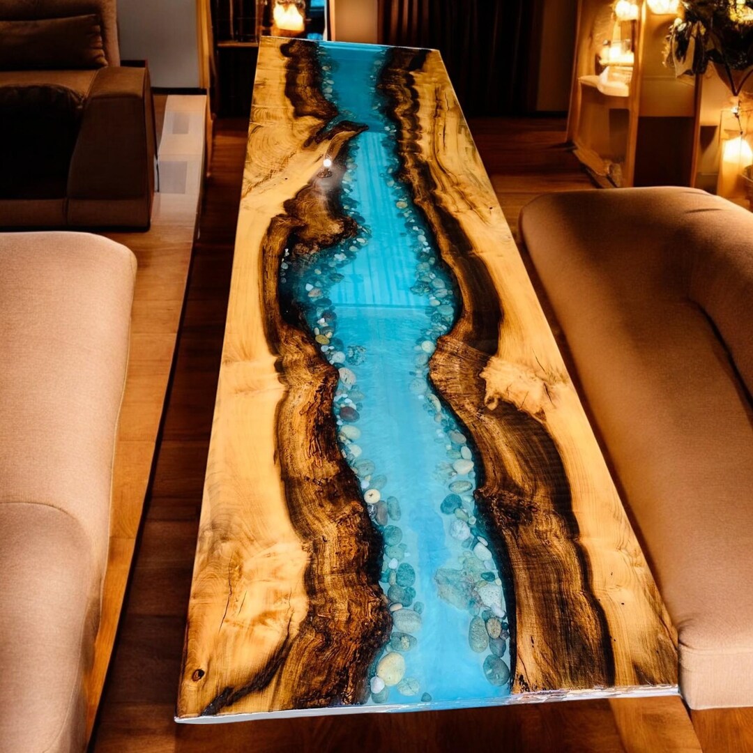 Blue Epoxy River Dining Table Countertop Kitchen Slab Modern Arts ...