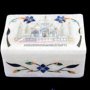 Marble Jewelry Trinket Box Lapis Lazuli Turquoise Inlay Stone - Etsy