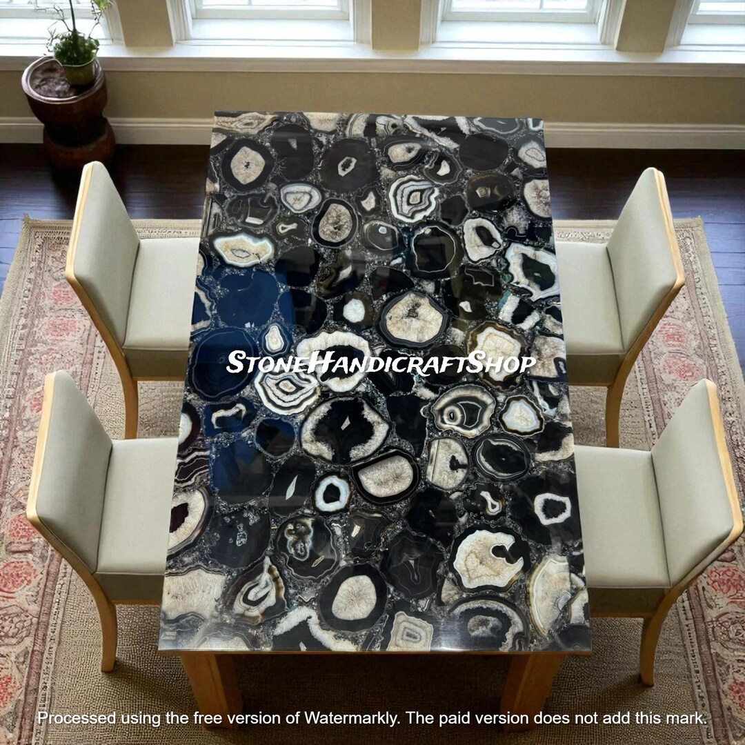 Black Agate Stone Dining Table: Modern Crystal Slab Furniture - Etsy