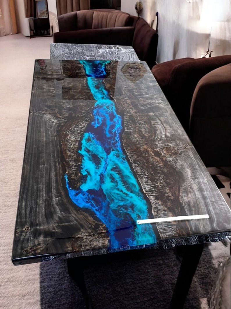 Blue Epoxy River Table Top: Natural Wood Kitchen Counter Slab - Etsy