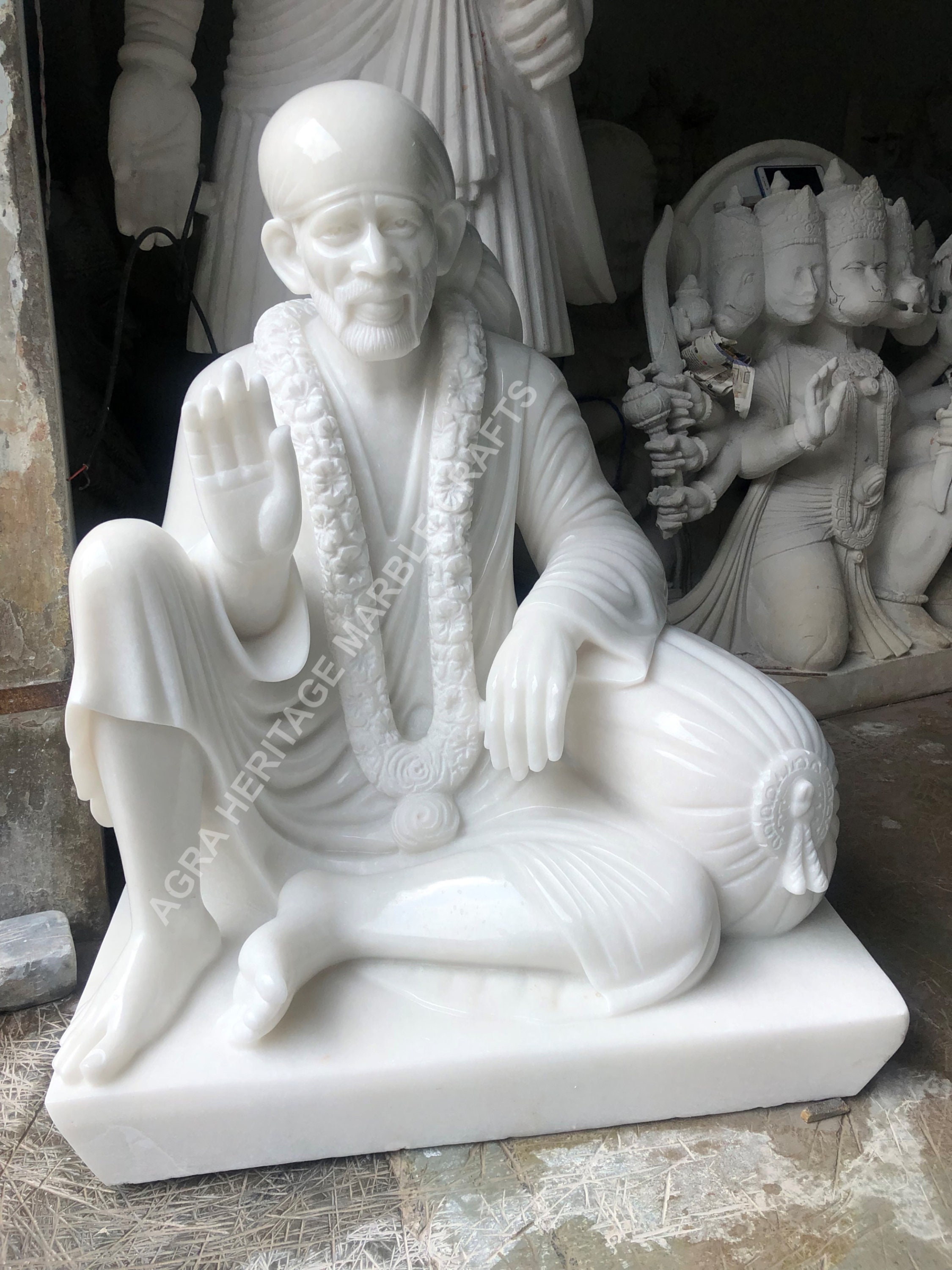 White Marble Shirdi Sai Baba Large Idol Statue Handmade Art Religious ...