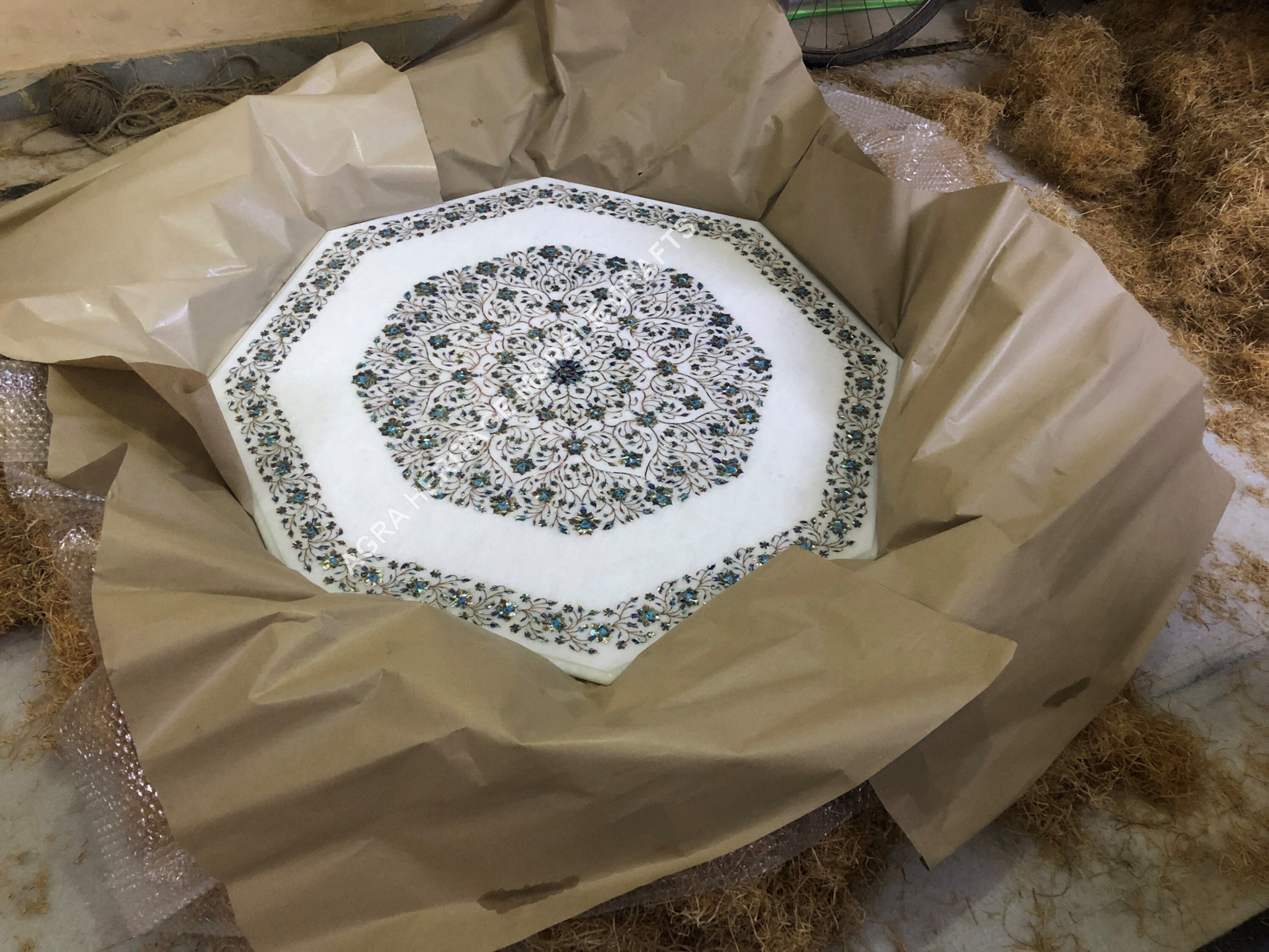 White Marble Dining Table Top Paua Shell Turquoise Inlay | Etsy