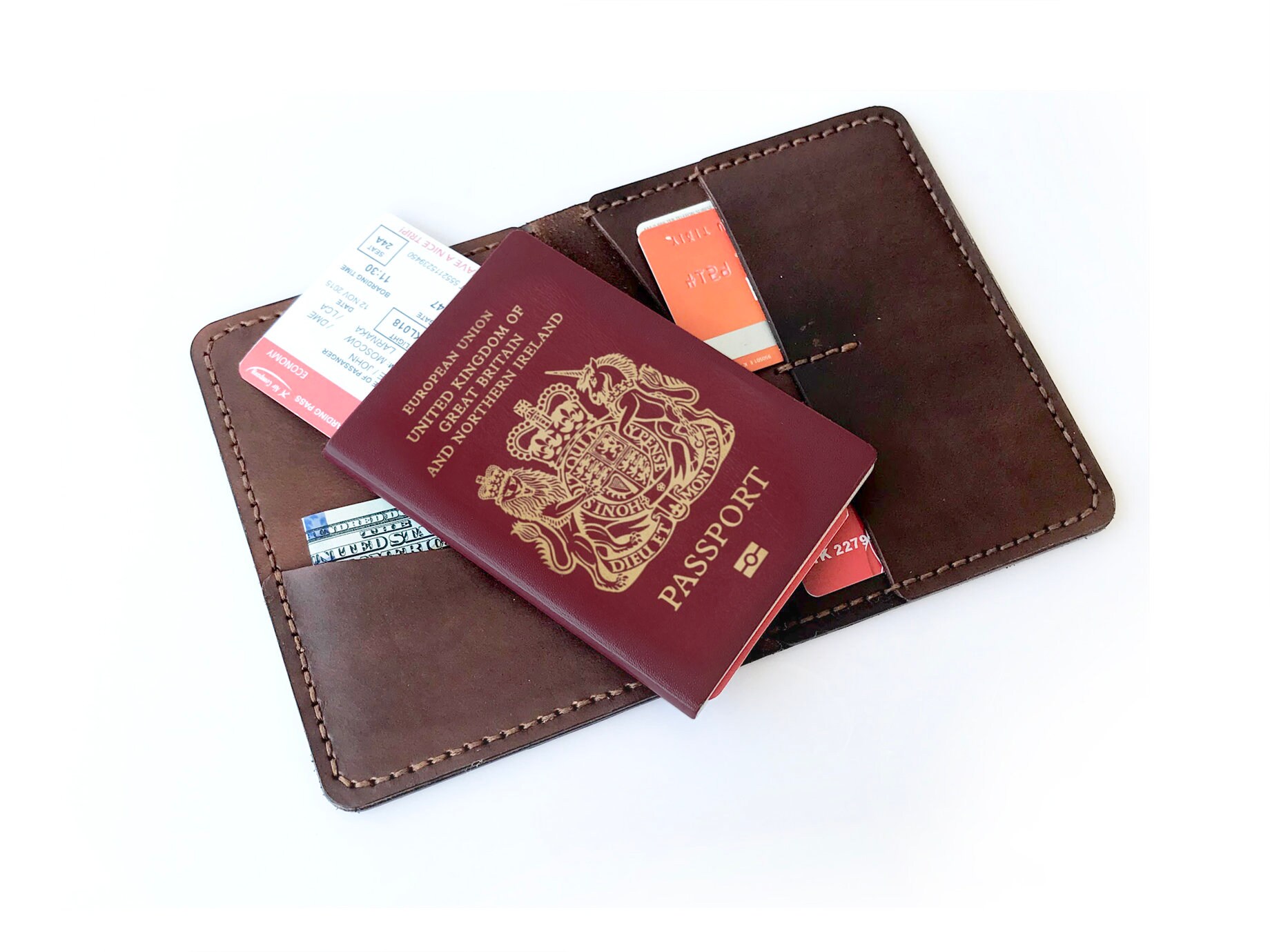 Handstitched Passport Cover / Handmade Leather Gift Set / | Etsy