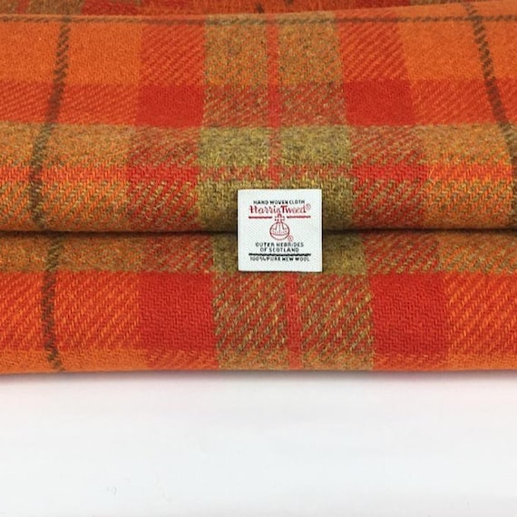 Harris Tweed Orange Check Fabric 100% Wool Tartan Free Labels | Etsy