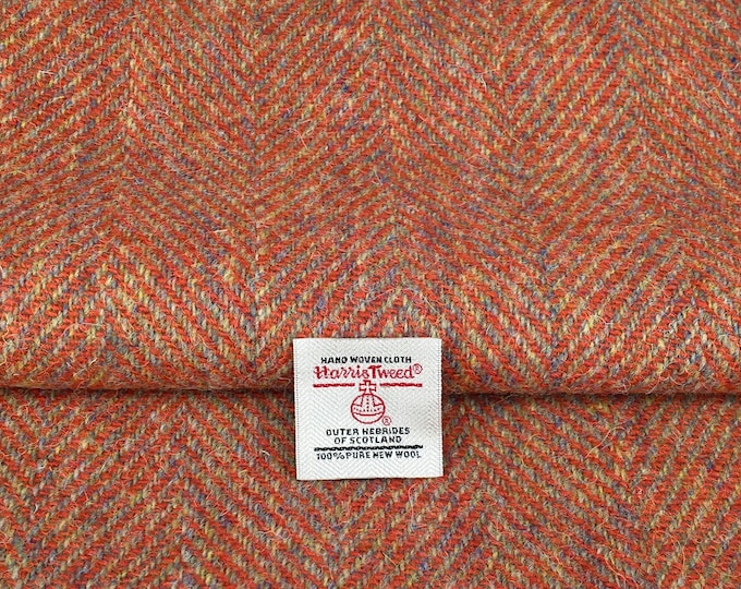Harris Tweed Large Orange Herringbone Wool Craft Metre Yard Free Labels ...