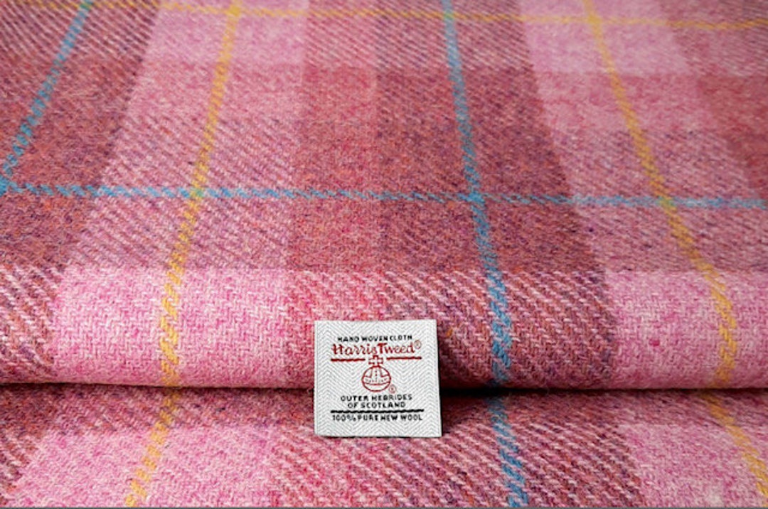 Harris Tweed Fabric Soft Pink Check Wool Material Check Free Label ...