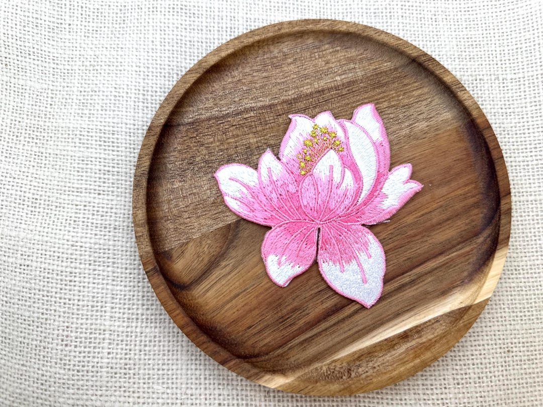 Pink Lotus Patch: Embroidered Flower Applique - Iron on / Sew On - Etsy