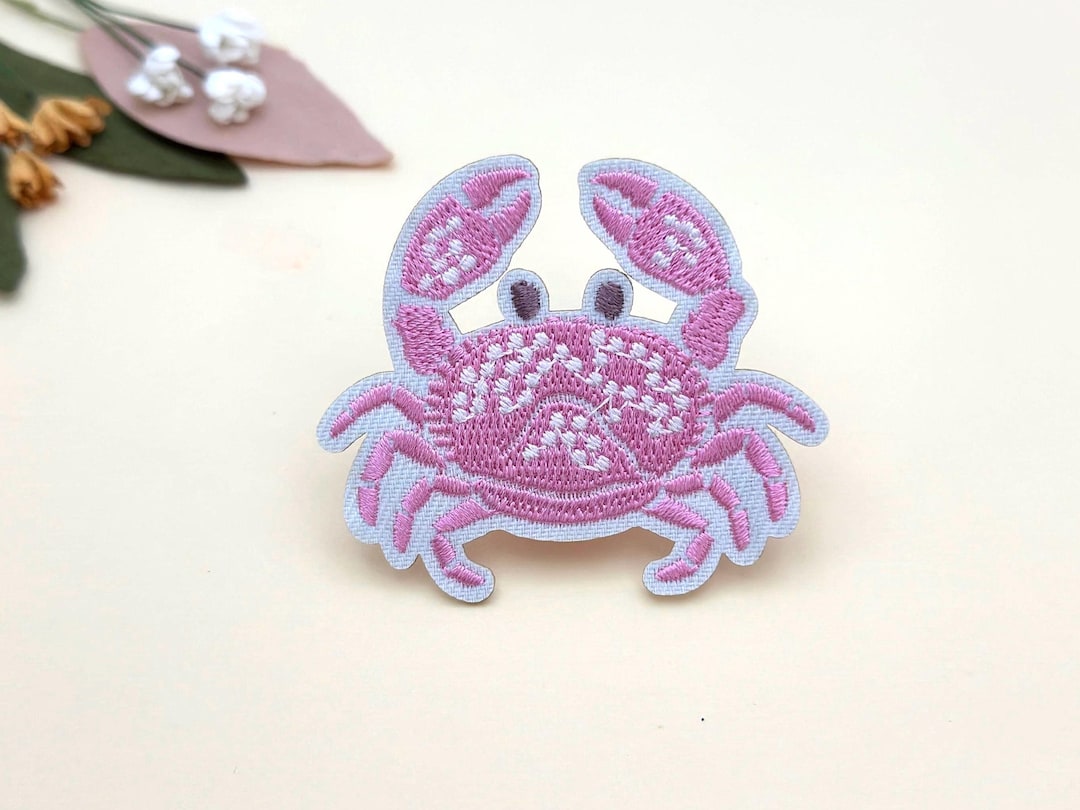 Pink Crab Embroidered Iron-on Patch: Sea Creature Applique - Etsy