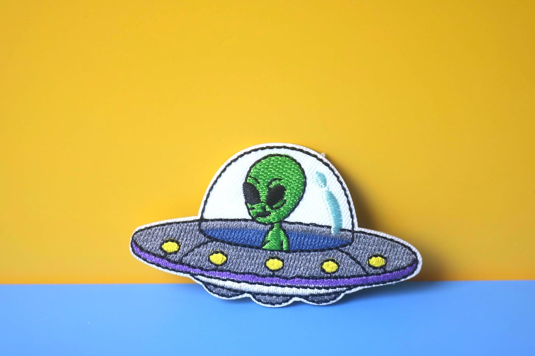 Alien in UFO Embroidered Iron-on Patch: Space Theme Applique - Etsy