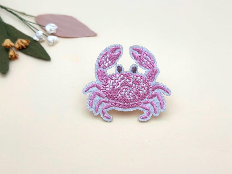 Pink Crab Embroidered Iron-on Patch: Sea Creature Applique - Etsy