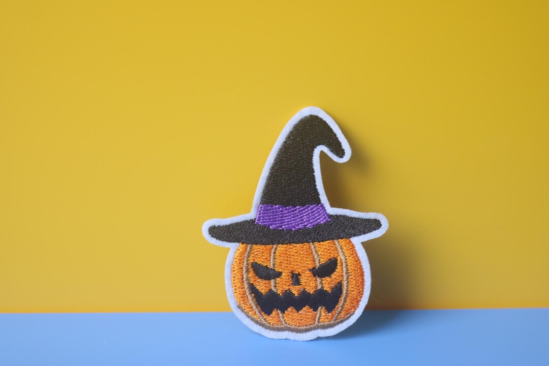 Spooky Pumpkin Witch Hat Embroidered Patch - Halloween Applique - Etsy