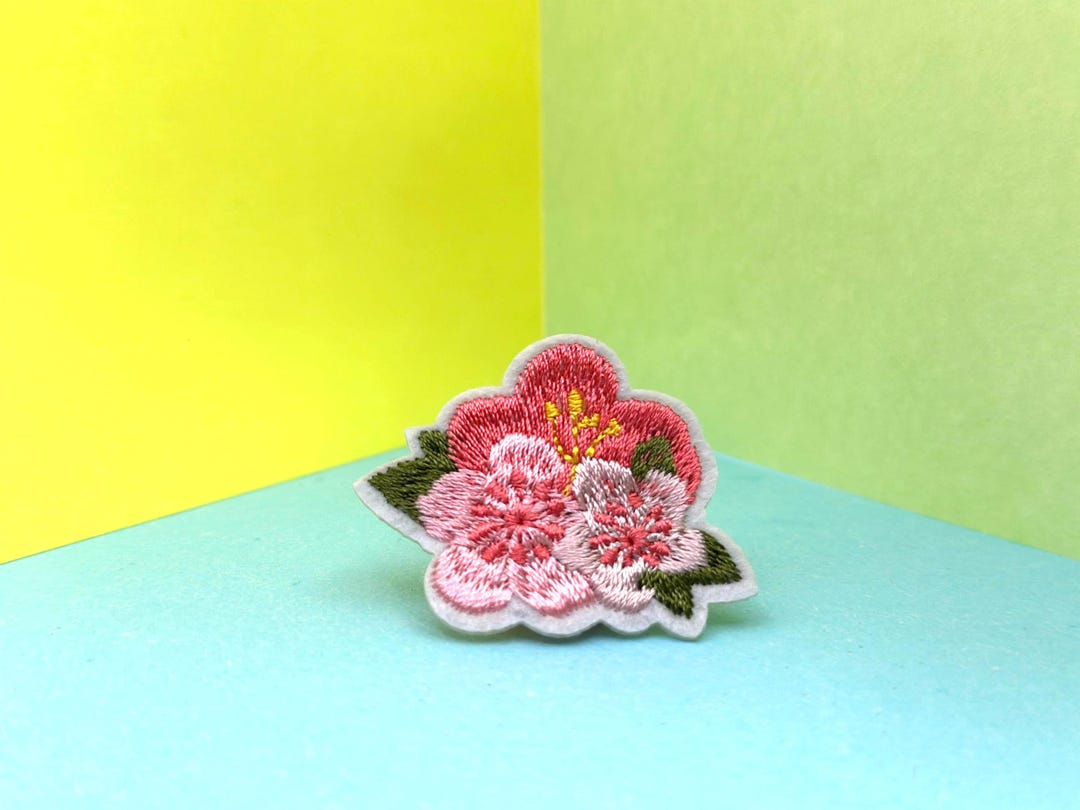 Red and Pink Camellia Flower Embroidered Iron-on Patch - Etsy