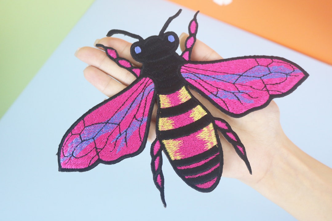 Large Vibrant Pink&gold Bumble Bee Patch, Iron on Patch/embroidered ...