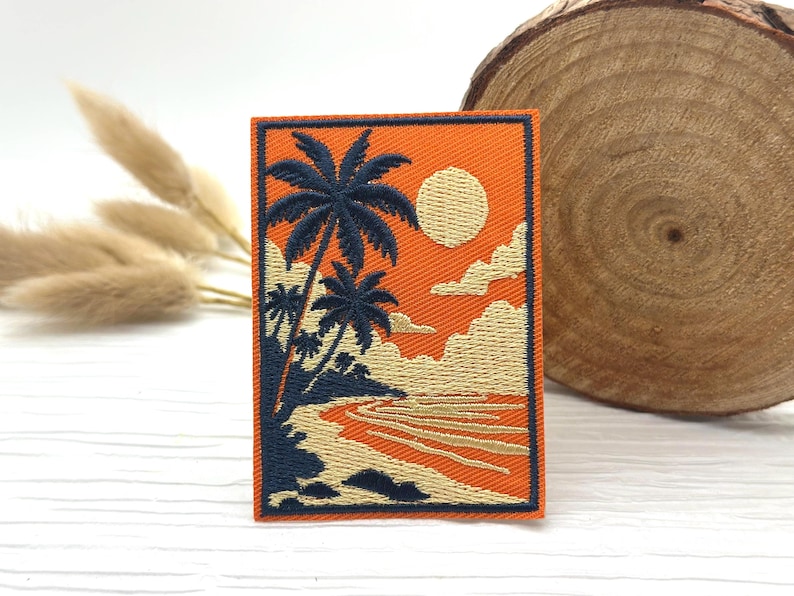 Retro Sunset Beach Patch: Palm Tree Iron-on Applique - Etsy
