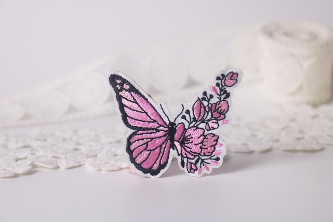 Pink Floral Butterfly Iron-on Embroidered Patch - Etsy