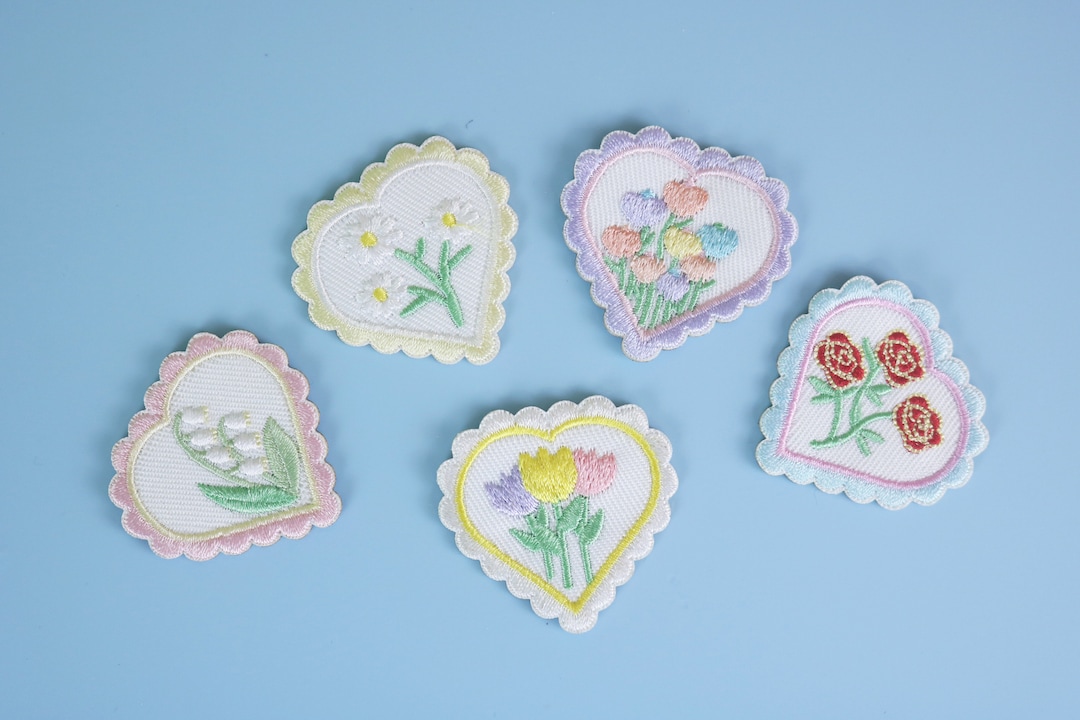 Cute Tiny Heart Flowers Patch, Rose ,lily of the Valley, Iron on Patch ...