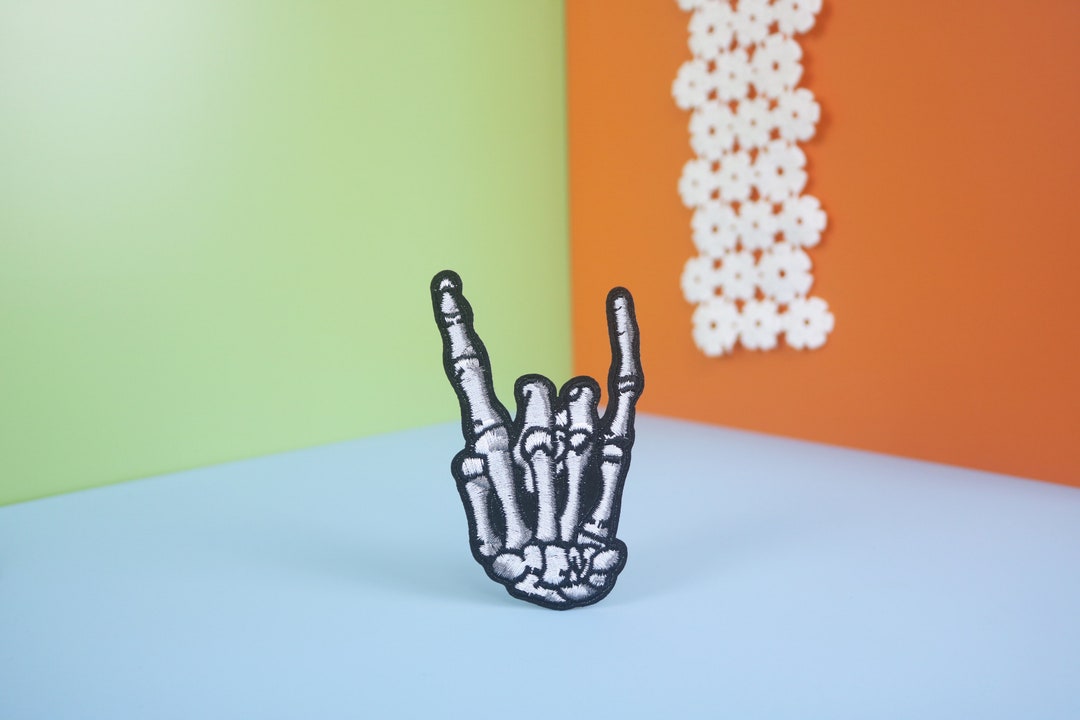 Rock on Skeleton Hand Patch: Embroidered Iron-on Applique - Etsy