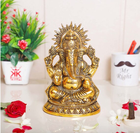 Lord Ganesha Metal Statue in Gold Antique Finish Indian - Etsy