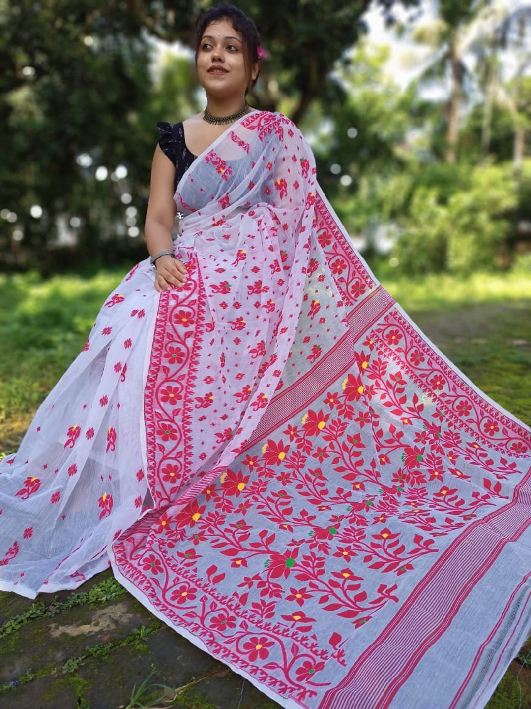 Soft Dhakai Jamdani Saree With All Over Work Bengal Handloom Jamdani Sarees for Women Jamdani ...