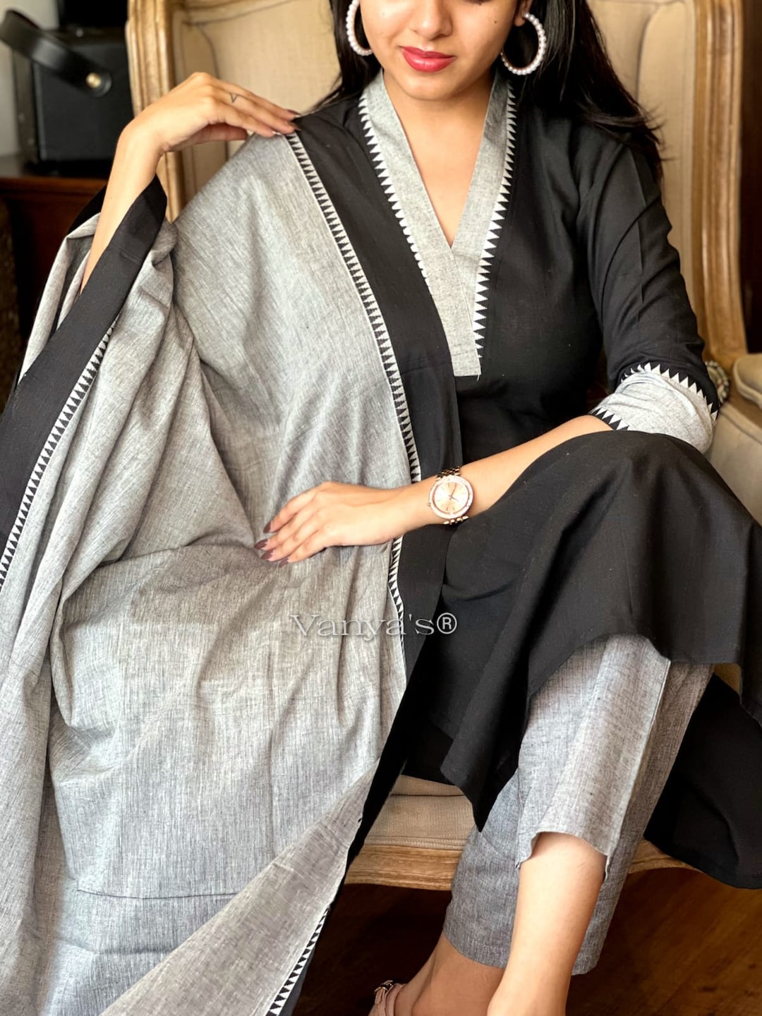 3 Pcs Gorgeous Kurti Set South Cotton Self Thread Embroidery Work ...