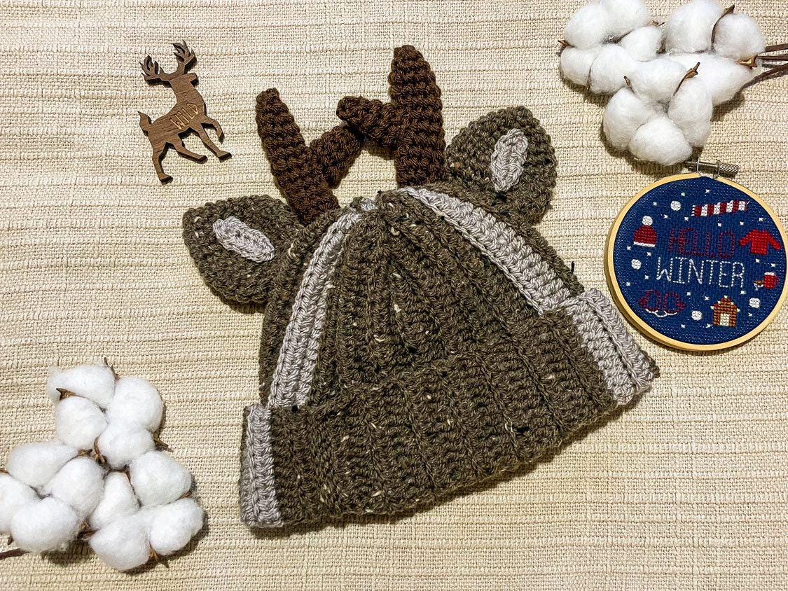 Deer Beanie Crochet Pattern: Ribbed Reindeer Hat, Antlers (PDF DOWNLOAD ...