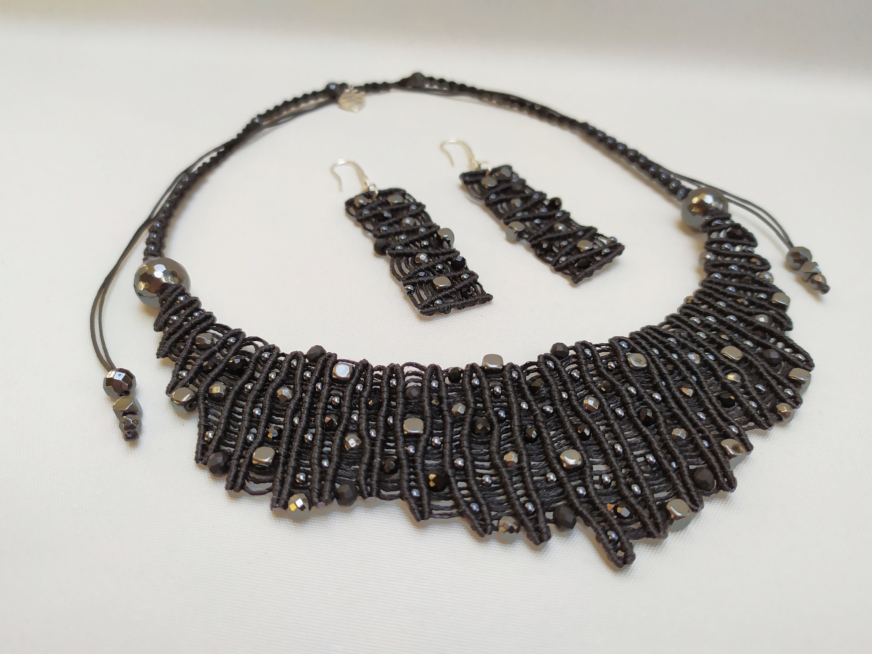 Macrame Jewelry Set/boho Macrame Jewelry/hematite Jewelry/hippie Necklace/bohemian Necklace ...