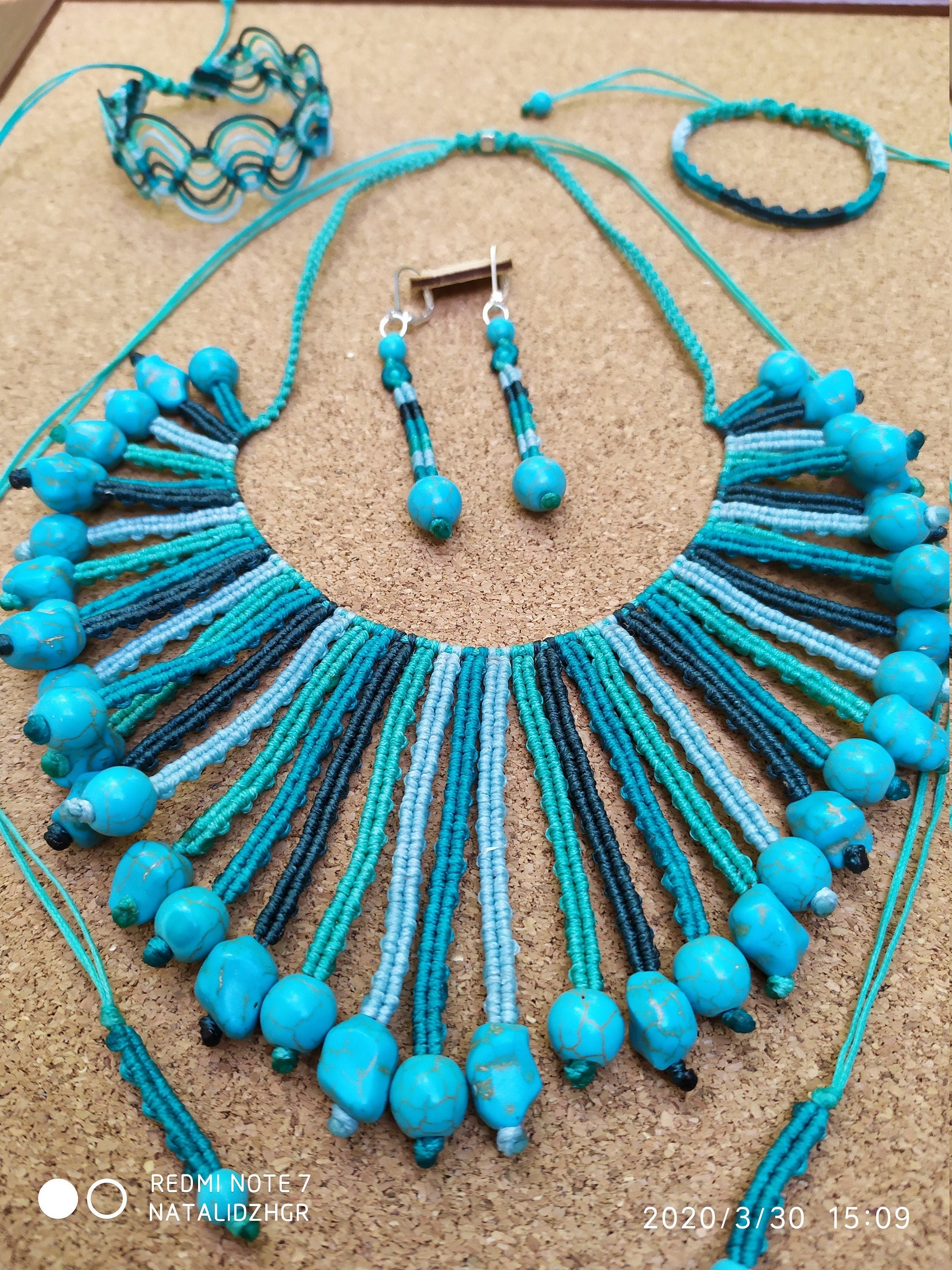 Macrame Jewelry Set/adjustable Macrame Necklace/turquoise - Etsy