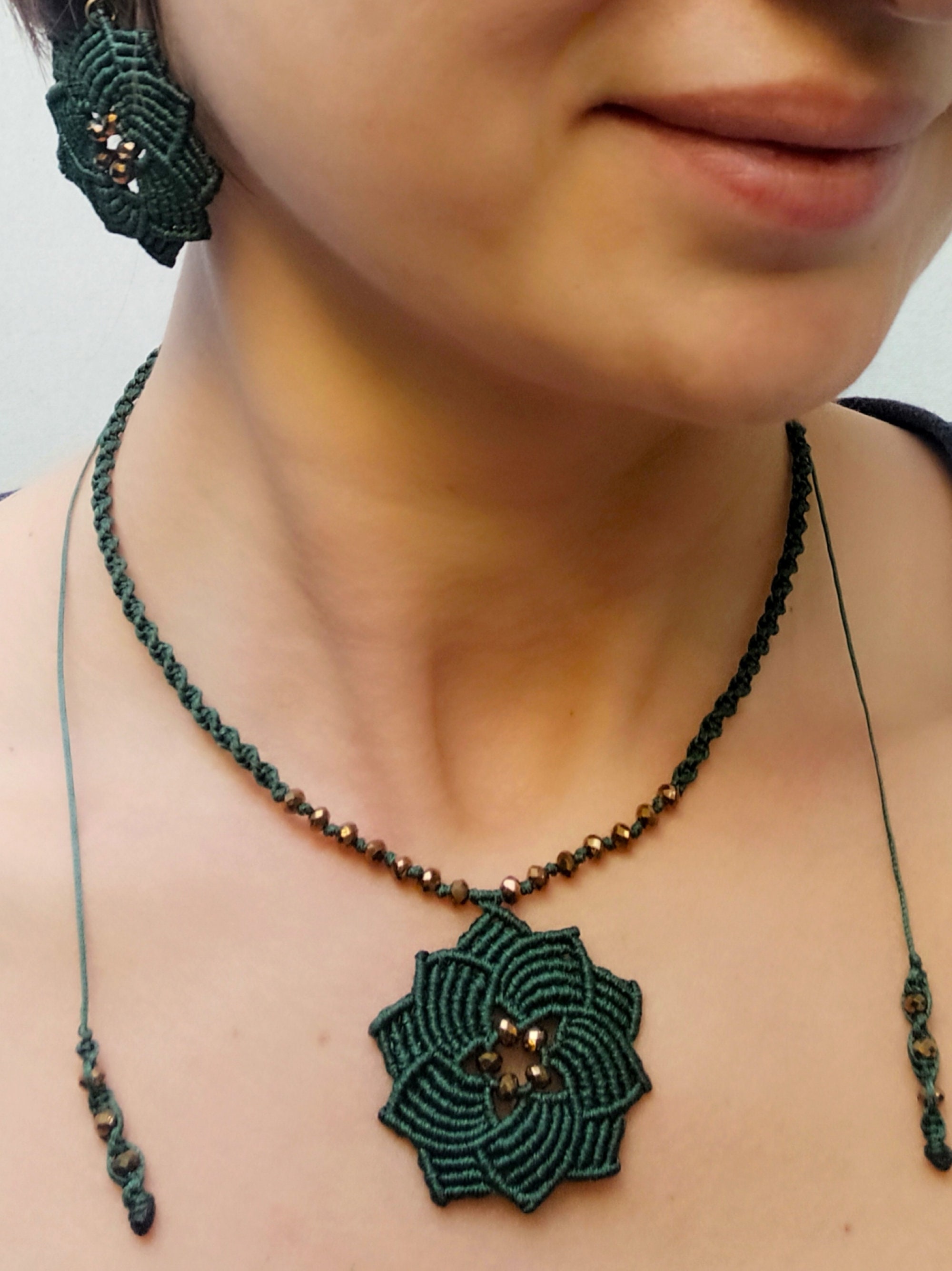 Macrame Mandala Necklace/macrame Jewelry Set/boho Macrame Jewelry/bohemian Jewelry/hippie ...