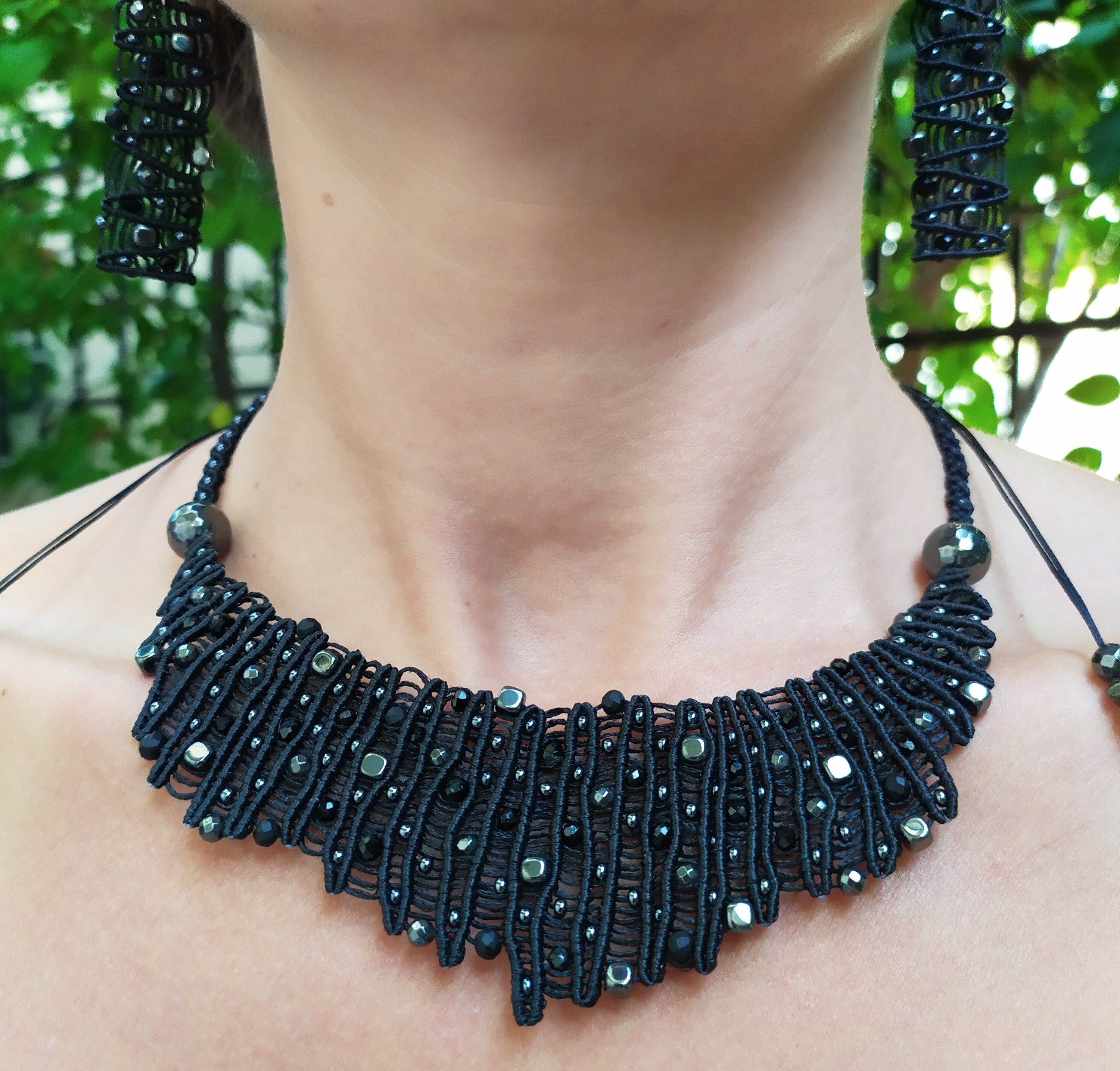 Macrame Jewelry Set/boho Macrame Jewelry/hematite Jewelry/hippie Necklace/bohemian Necklace ...