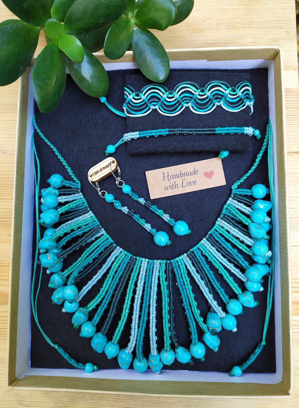 Macrame Jewelry Set/adjustable Macrame Necklace/turquoise - Etsy