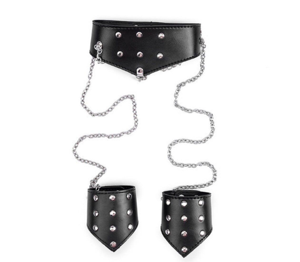 Leather Handcuffs With Neck Collar Necklace Bondage Gear | Etsy