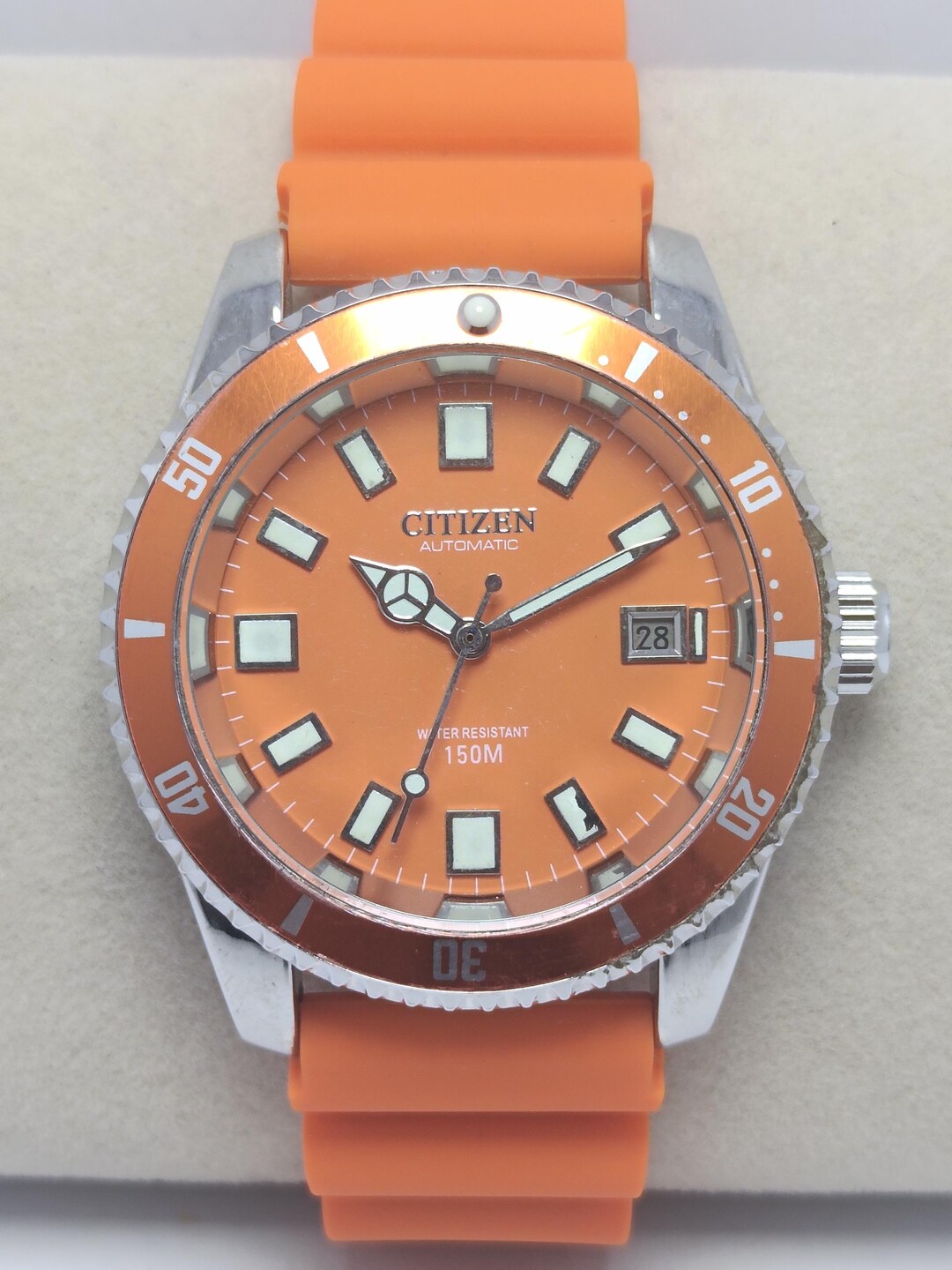 Refurbished Citizen Sports Rotating Bezel Orange Dial Date Automatic ...