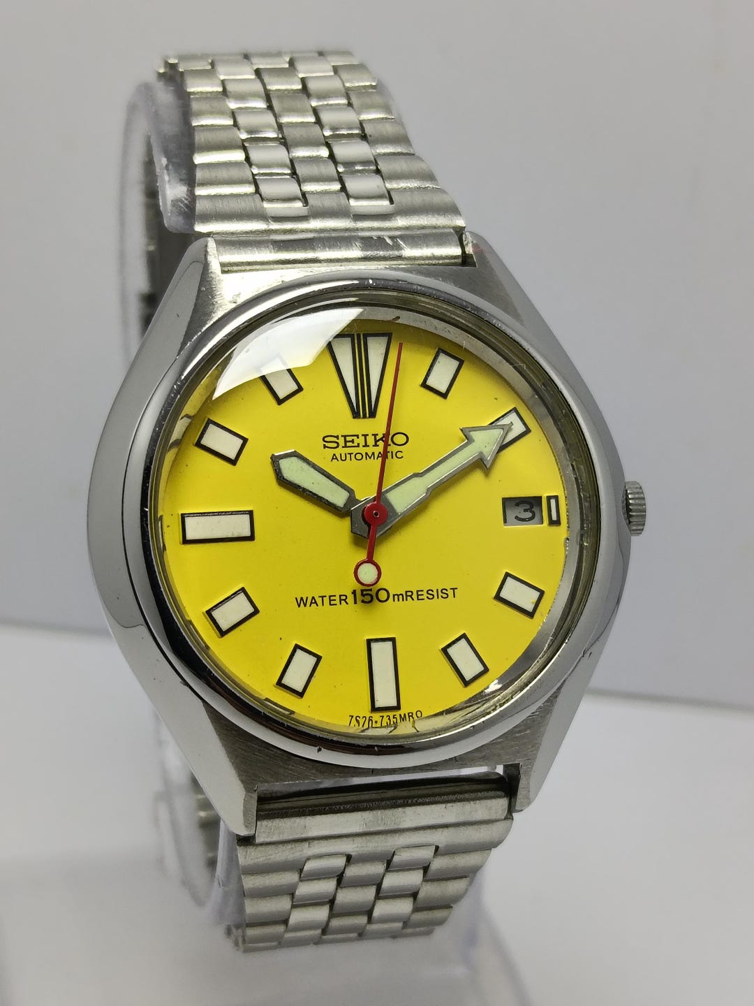 Seiko 5 Refurbished Yellow Dial Luminous Indices Date Automatic Japan ...