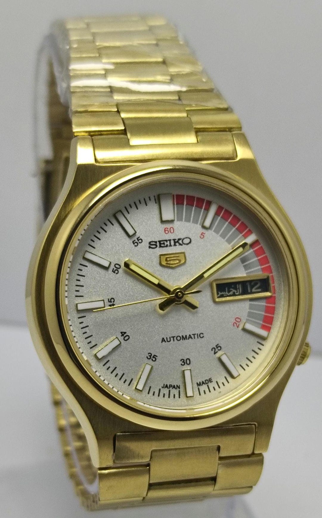 Seiko 5 Red Grey Day&date Automatic 6009 Back Japan Made Wrist Watch ...